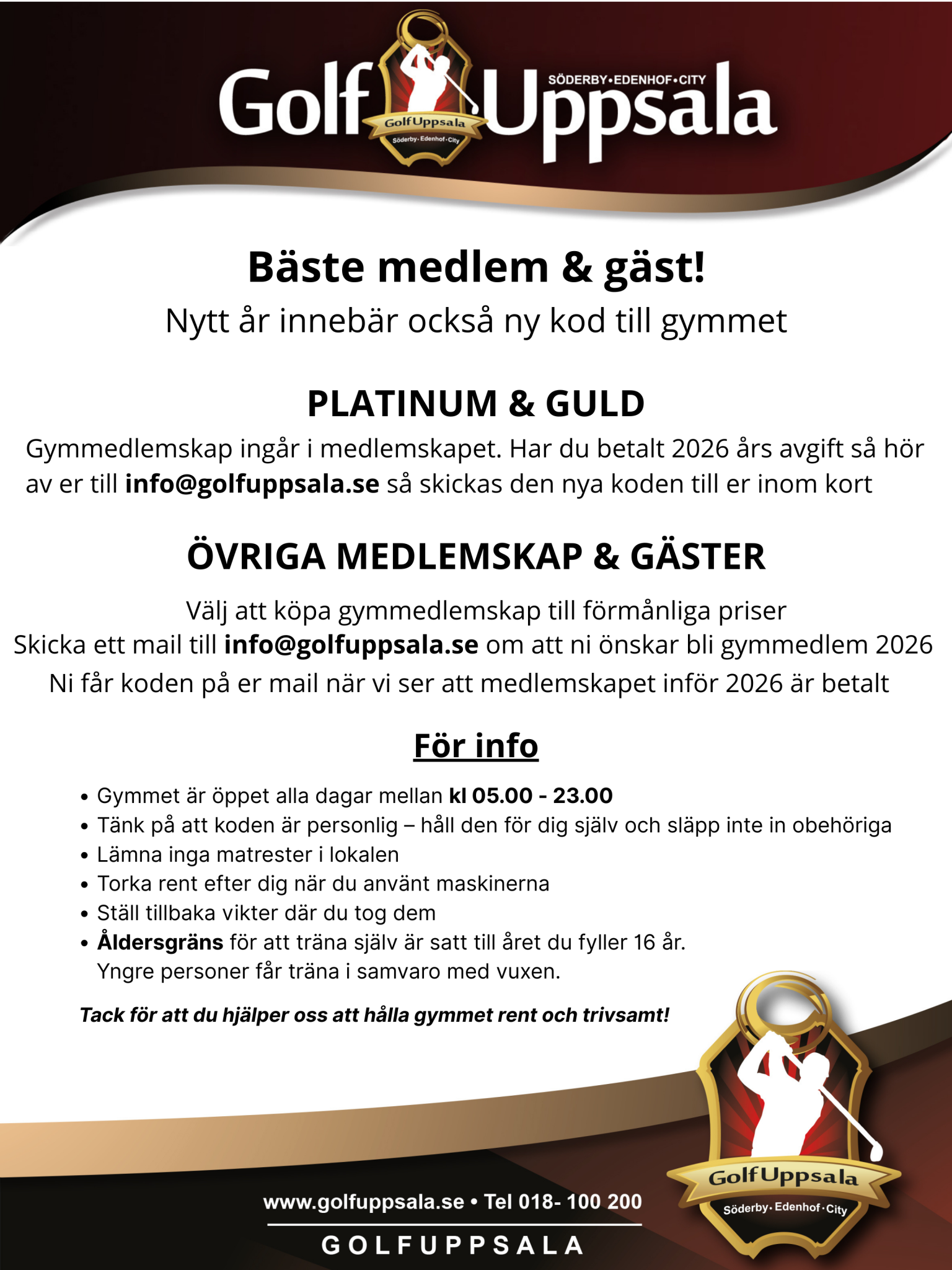Nytt år ny kod till Gymmet - GolfUppsala